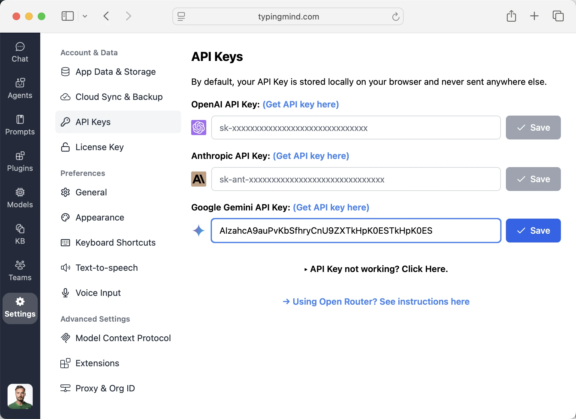 How to use Gemini API Key for AI chat | TypingMind